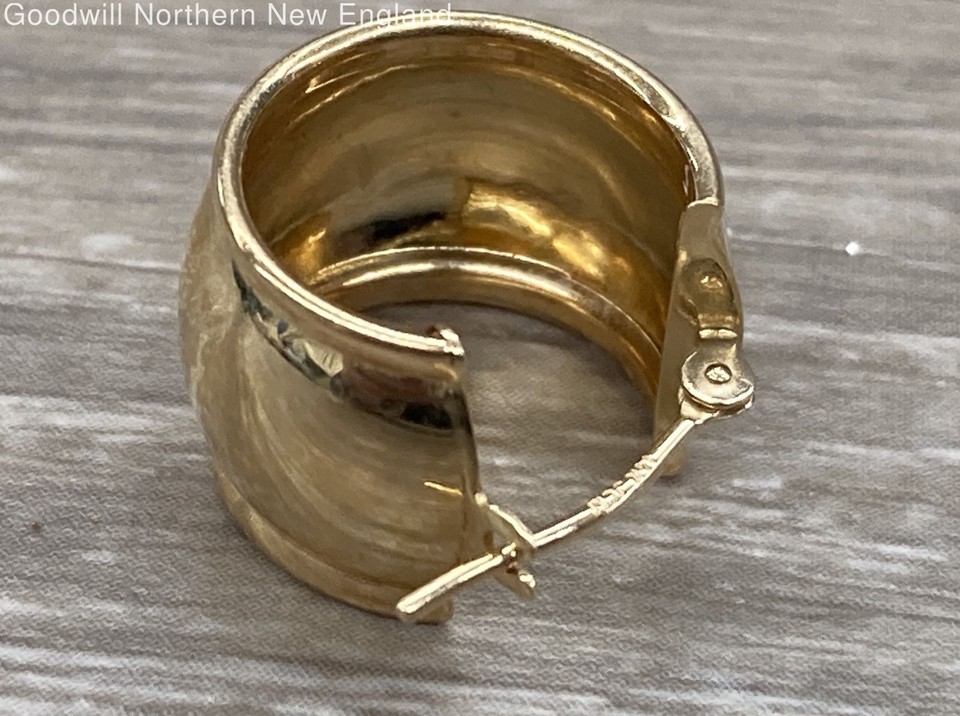 14K Yellow Gold JCM Snap Closure Wide Band Huggie Single Hoop Earring 0 ...