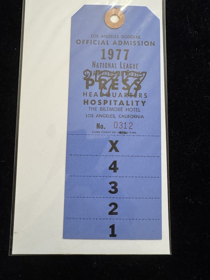 1977 NLCS Press Hospitality Ticket Unused - LOS ANGELES DODGERS - SHARP ...
