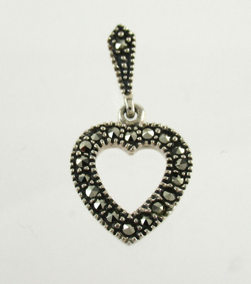 .925 Sterling Silver Marcasite Heart Pendant Open Heart | eBay