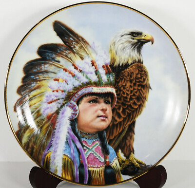 8" NEW Freedom's Watch Perillo Indian Boy Eagle Portrait Porcelain ...
