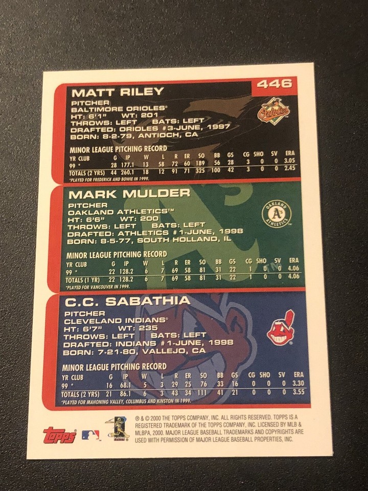 2000 Topps Prospects Matt Riley Mark Mulder CC Sabathia #446 | eBay