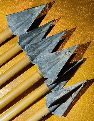 6 VINTAGE RAULF ARCHERY ARROWS W RARE HILLS HORNET ARROWHEADS ANTIQUE ...