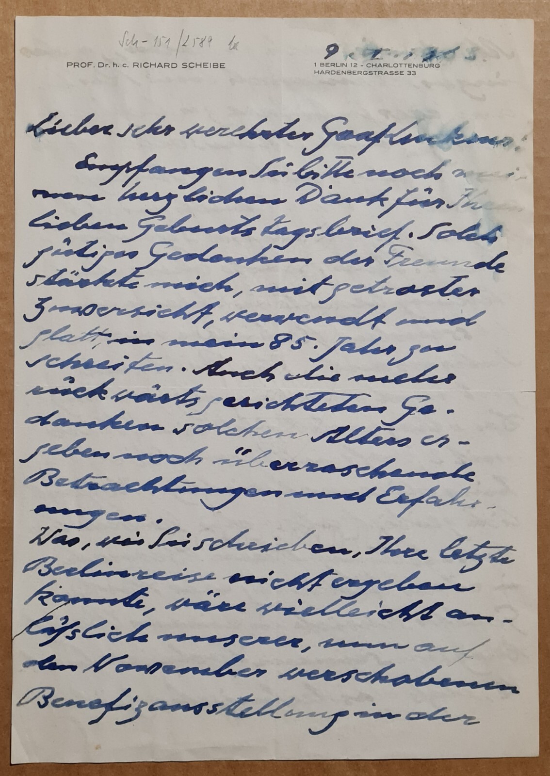 RICHARD SCHEIBE eigenhändig, Brief handsigniert 3 Seiten 1963 Bildhauer ...