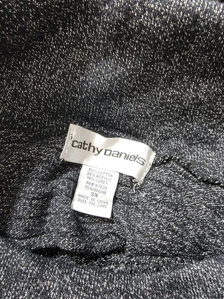 3X Cathy Daniels Sweater Shimmer Black Metallic Silver Career Casual 3/ ...