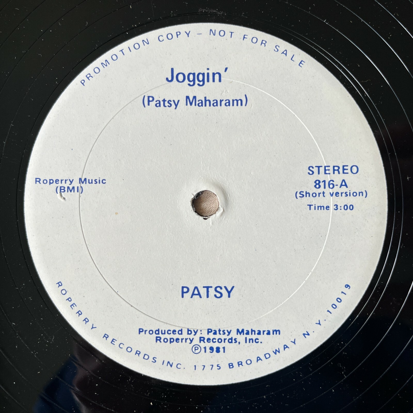PATSY MAHARAM Joggin 1981 Promo Maxi-Single - Roperry Records 816-A ...