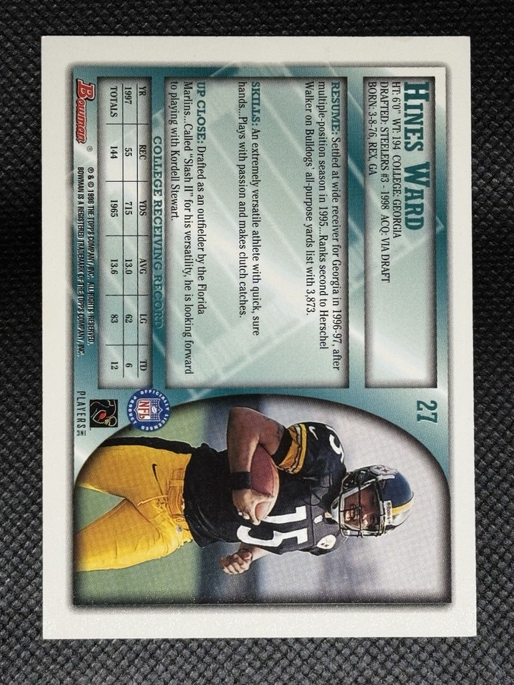 1998 Bowman: Rookie Card — HINES WARD #27 (RC) Pittsburgh Steelers | eBay