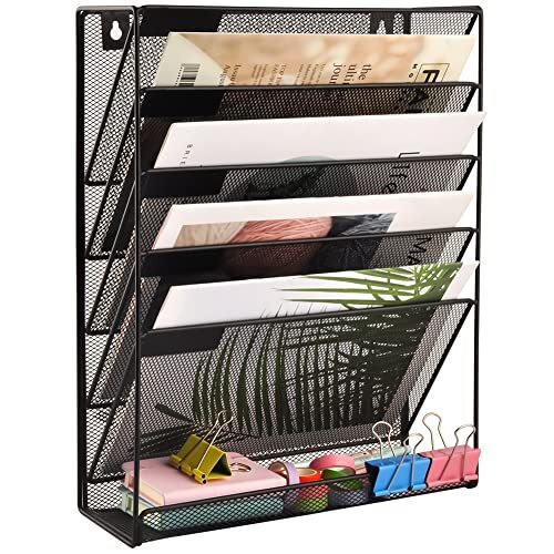 5 Pockets Wall File Organizer Holder Vertical Mesh File Rack for Office ...