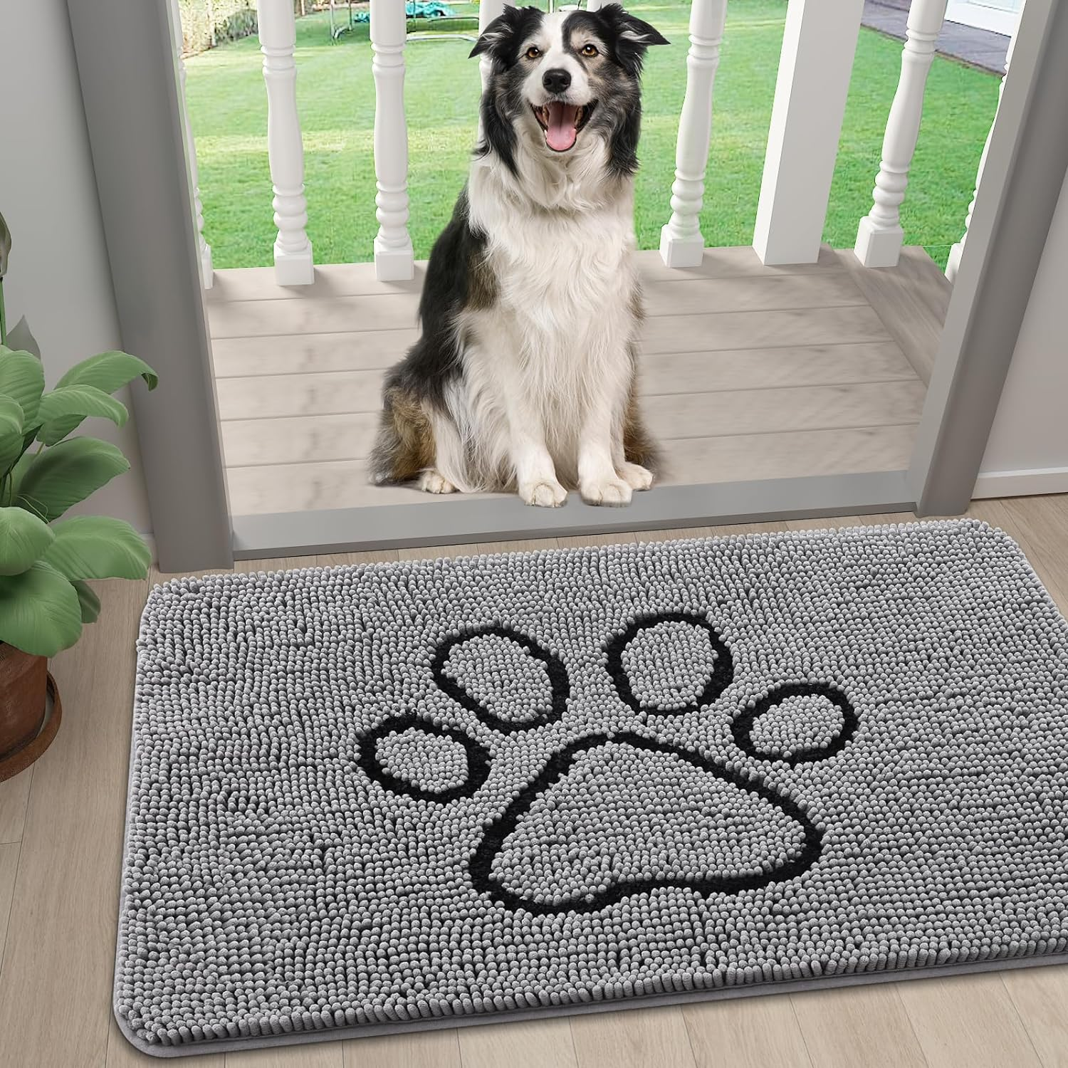 Dog Door Mat for Muddy Paws, Absorbent Dirt Trapper Non-Slip Washable ...