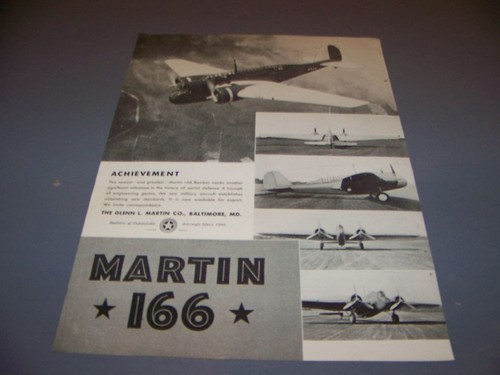 VINTAGE.. 1938 MARTIN 166 BOMBER...ORIGINAL SALES AD..RARE! (383M) | eBay