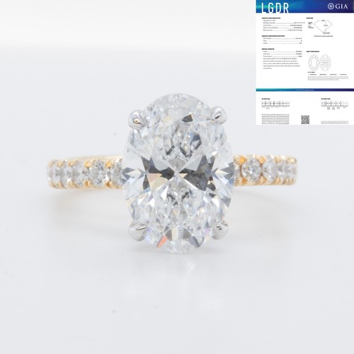 18k Yellow & White Gold Lab Grown GIA 3.24ct Oval Diamond Bridal Ring ...