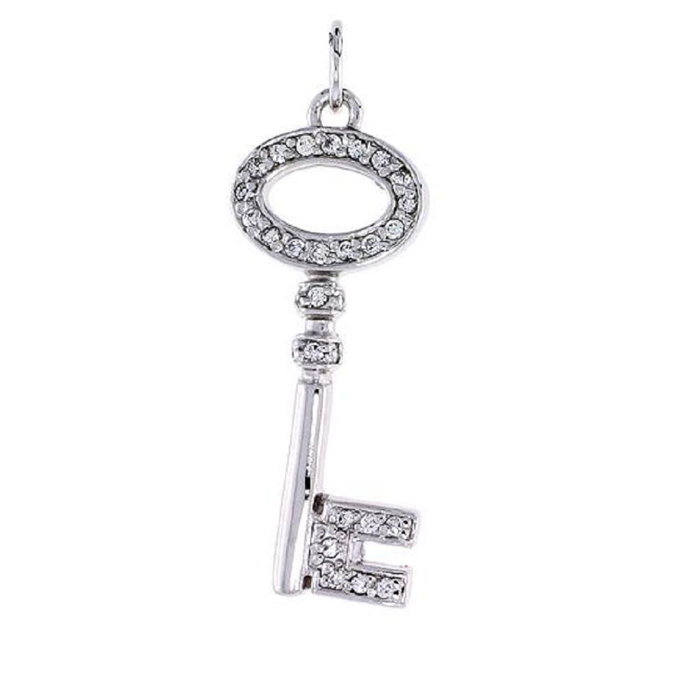 Sterling Silver Jeweled Key Pendant w/ Cubic Zirconia Stones | eBay