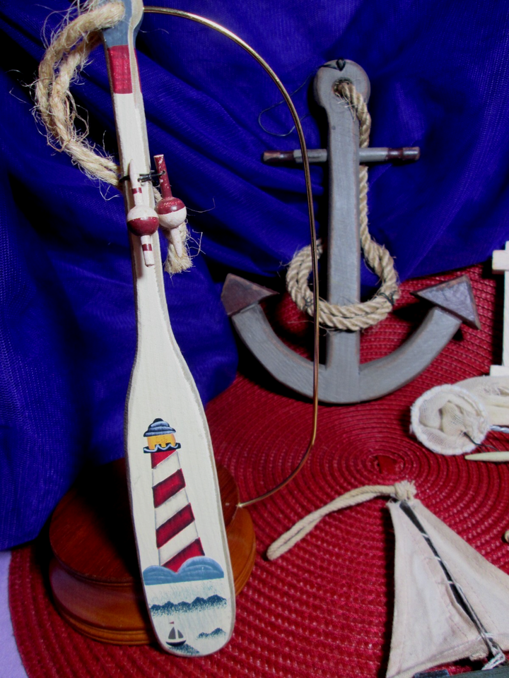 Lot Of 7 Primitives Rustic Nautical Anchor Ships Oar Net Beach House ...