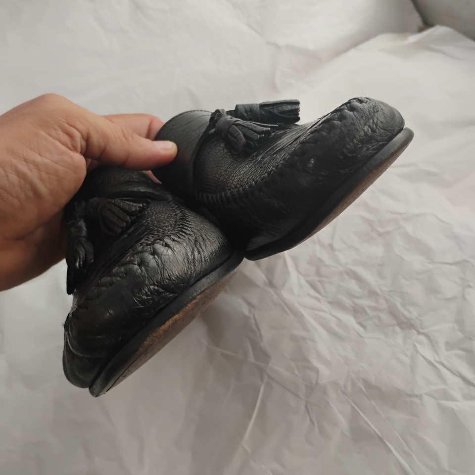 MAGNANNI Mens Luxury Genuine Ostrich Black Tassled Loafers 8.5 M Exotic ...