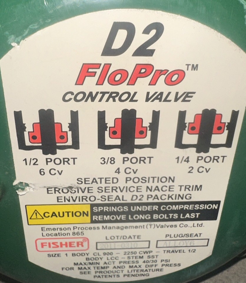 EMERSON FISHER 1" D2 FLOPRO CONTROL VALVE SIZE 1” CL900 | eBay