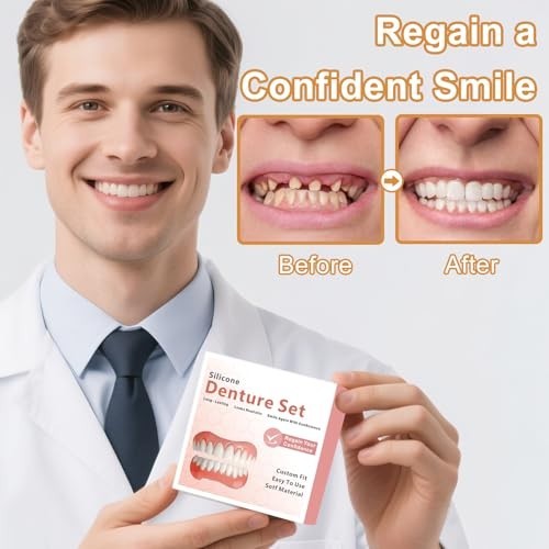 Moldable False Teeth Set for Men & Women, Upper & Lower Silicone ...