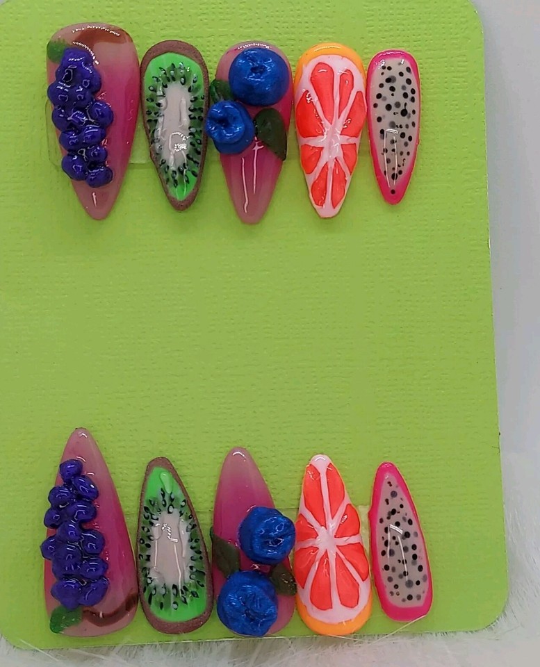 Fruit Nails Summer Nails 3D Fruit Nails Farmers Market Gift Grape Fruit ...