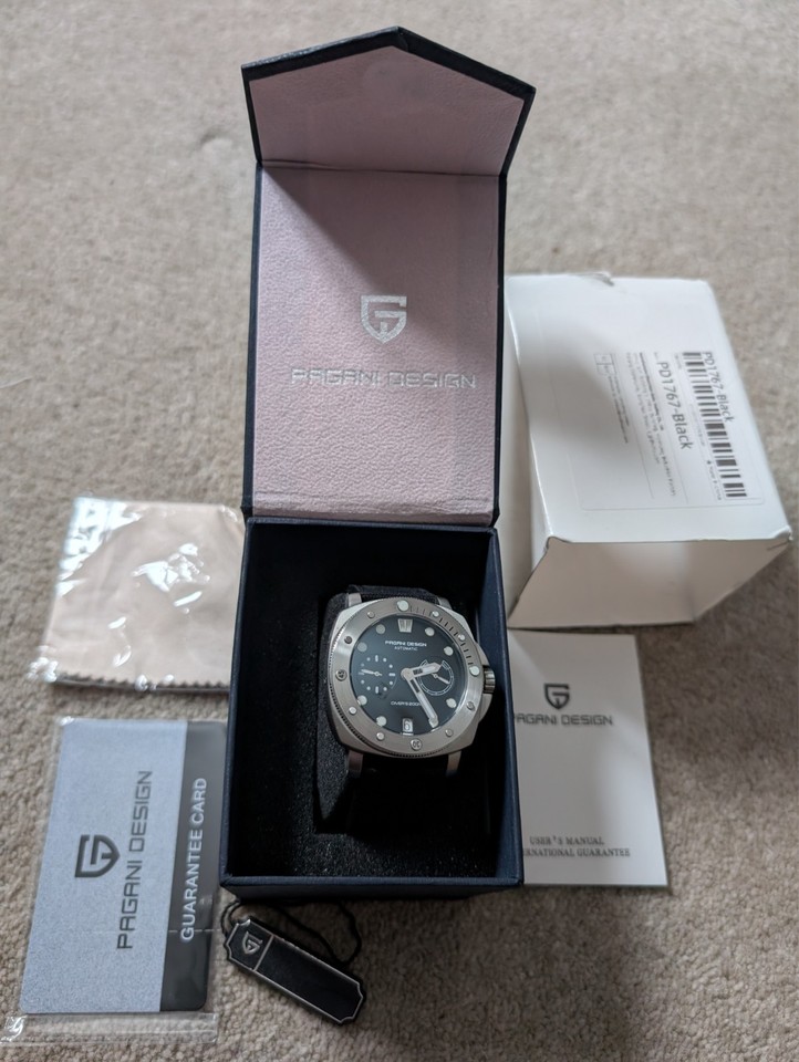 Pagani Design PD-1767 Pan style automatic watch Black, with box, tags ...