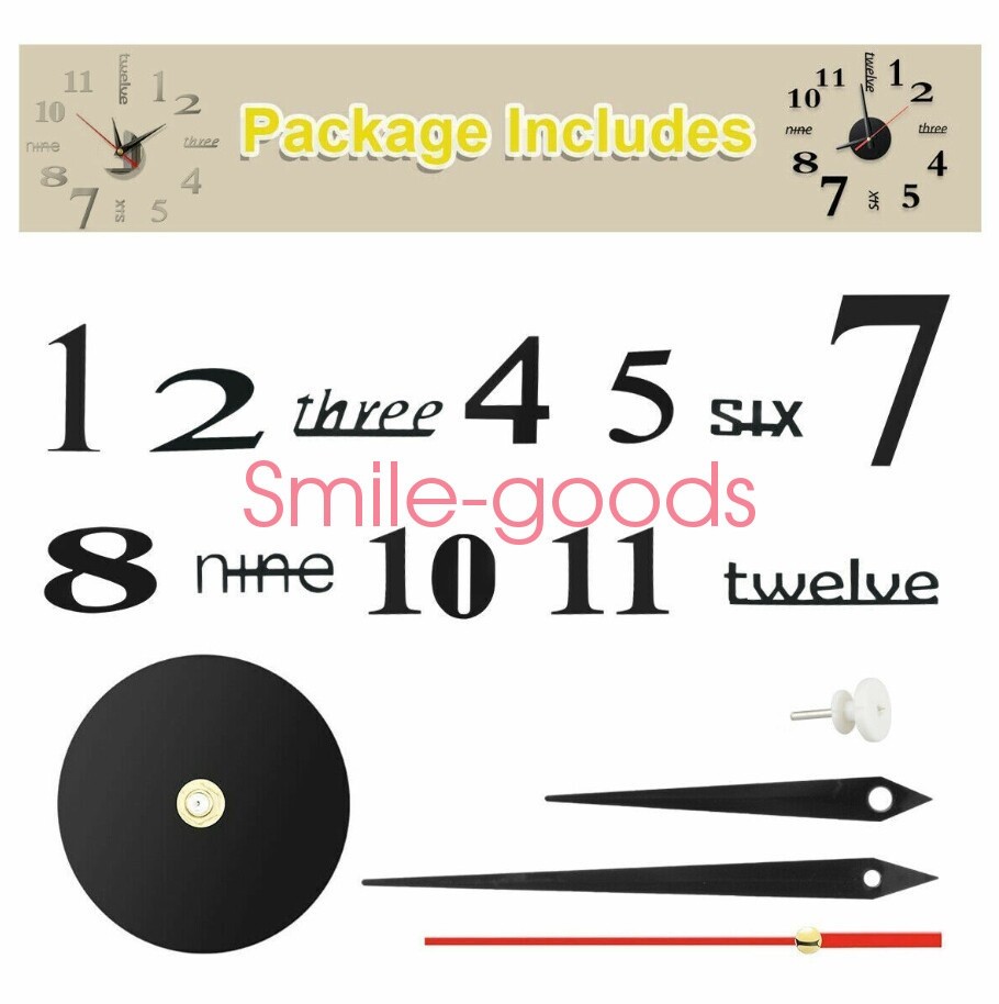 3D Wall Clock Mirror Surface Modern DIY Sticker Office Home Shop Art ...
