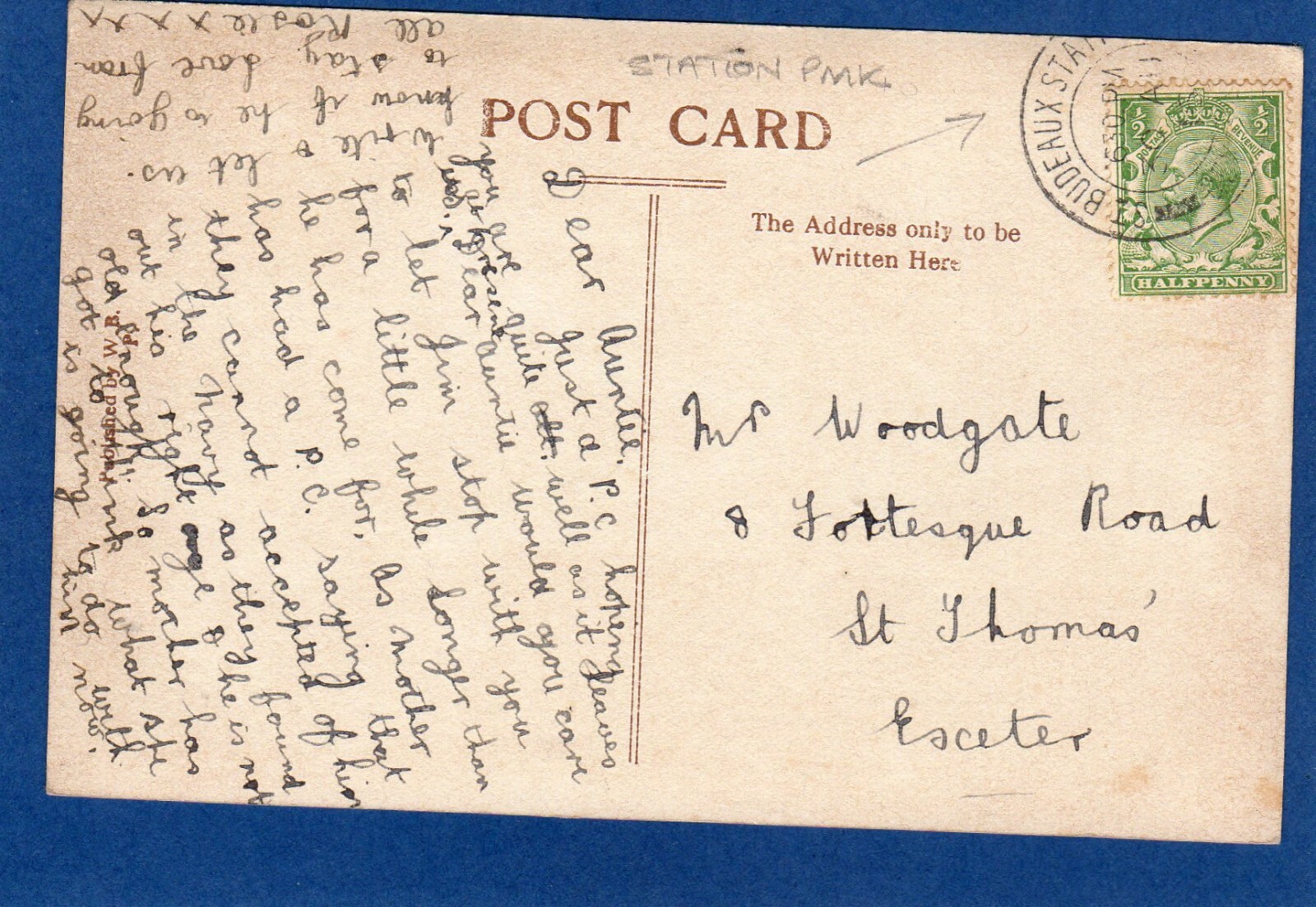 St Budeaux Railway Plymouth 1916 partial Double Circle Station Postmark ...