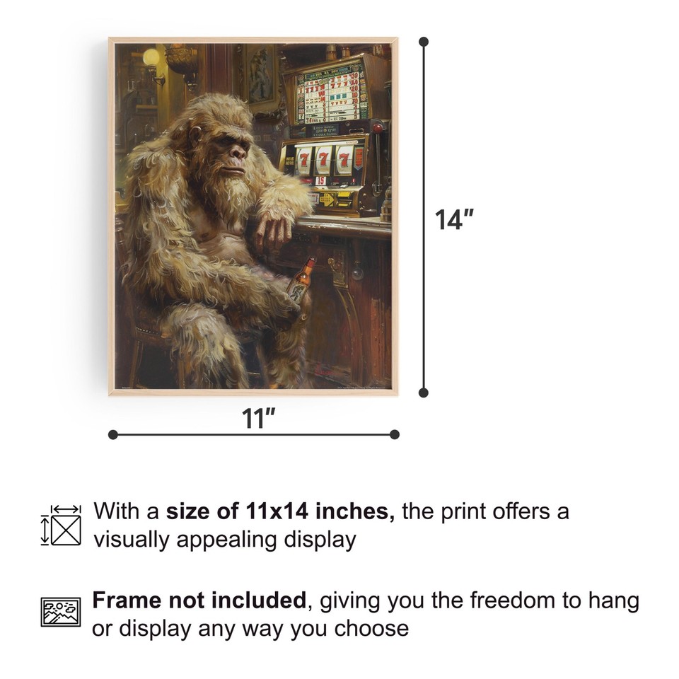 Casino Sasquatch Bigfoot Art Print Vintage Slot Machine Poker Game Room ...
