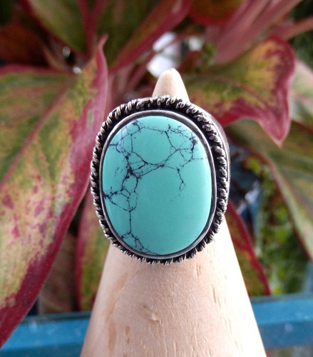 Large Turquoise Statement Ring Sterling Silver Sz 8 | eBay