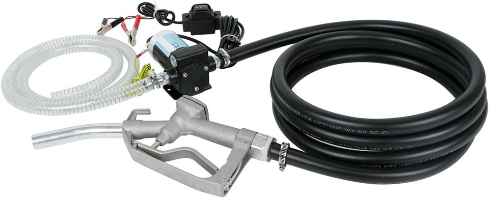 12V Gasoline Oil Fuel Transfer Pump Kit with Connection Cables w/Hoses ...