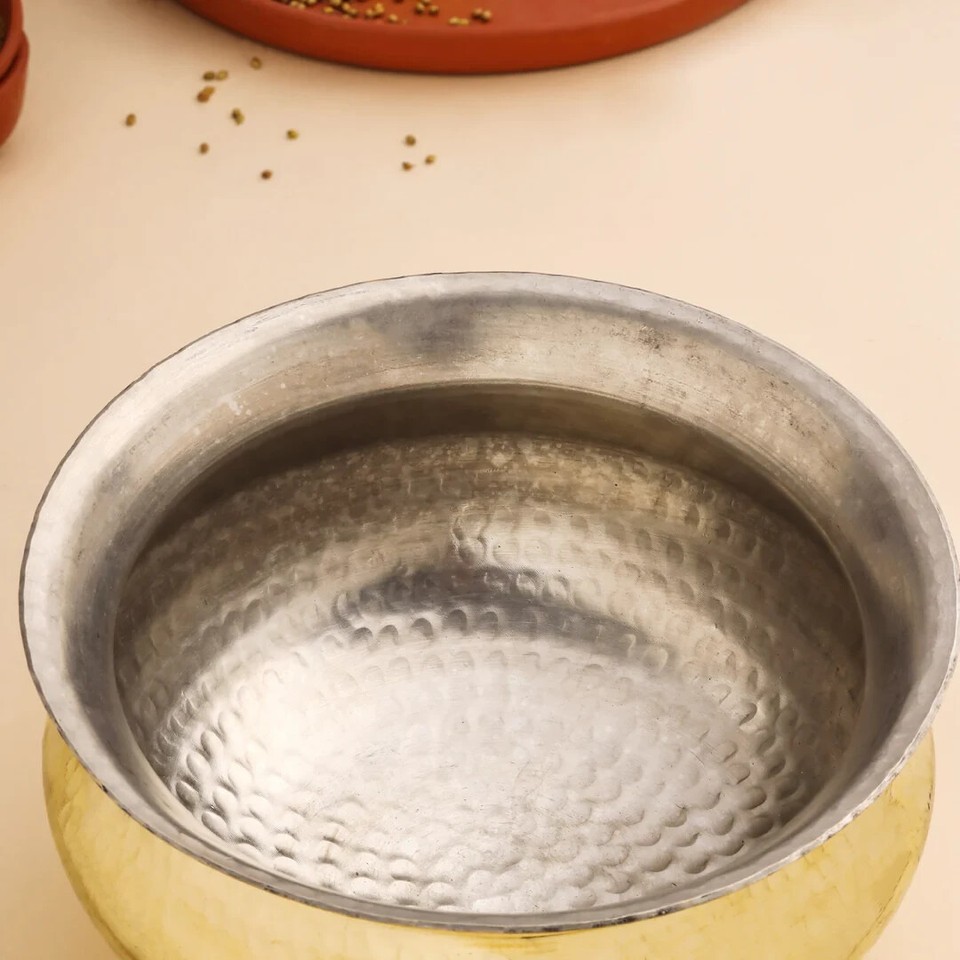 Heavy Bottom Hammered Finish Brass Biryani Rice Cooking Pot, 4.5 Liter ...