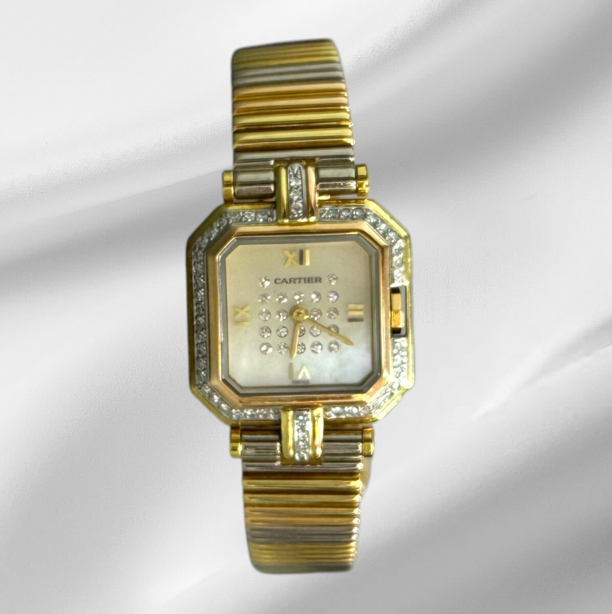 Cartier Trinity Tri 18k Gold Diamond Ladies Watch Mother of Pearl ...