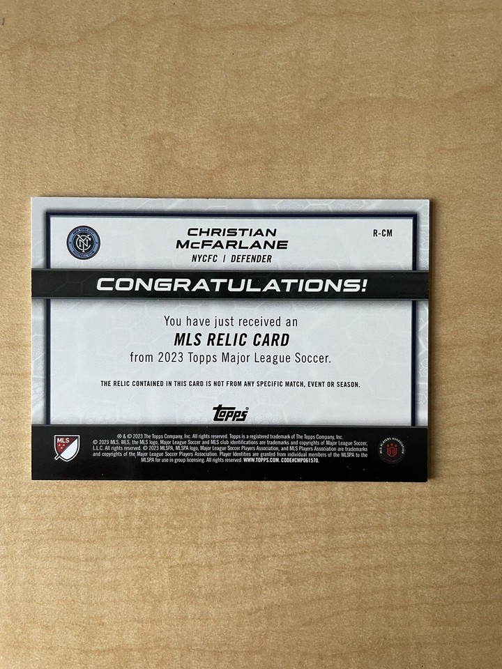2023 Topps MLS CHRISTIAN MCFARLANE Patch Relic New York City FC | eBay