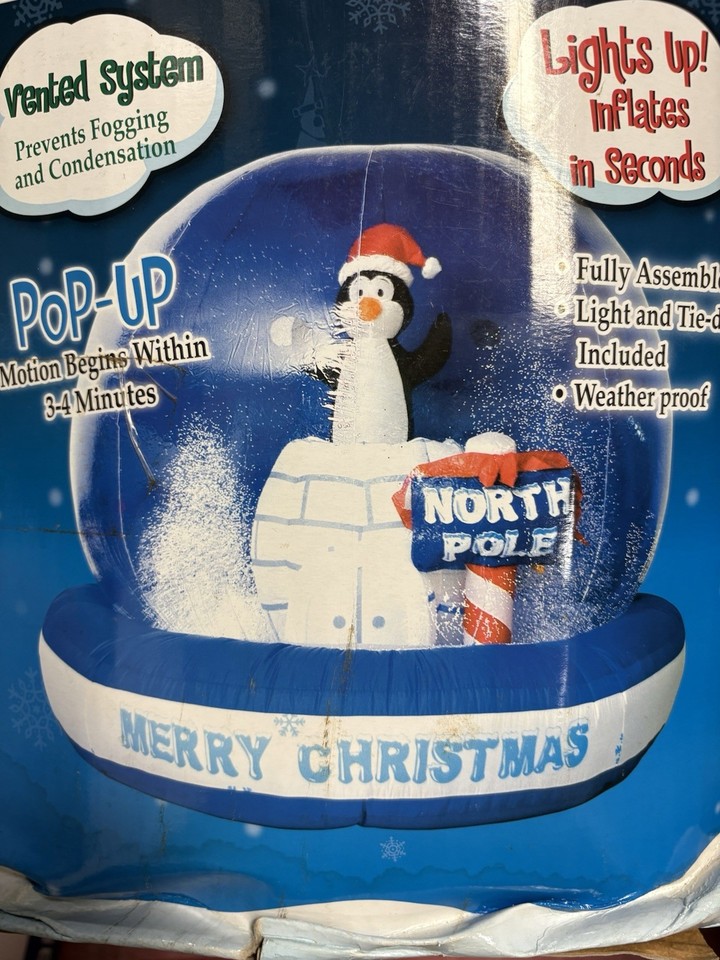 NIB Air-O-Motion Inflatable Light Up Snow Globe 6 Ft Weatherproof Snow ...