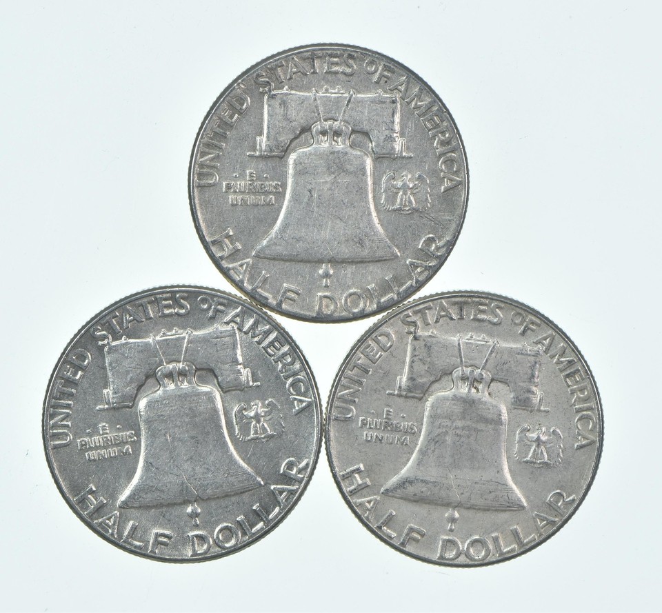 Higher Grade - 1951 1951 1954 Franklin Half Dollar 90% SIlver Lot *178 ...