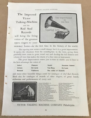 Victor talking machine ad 1903 orig vintage 1900s art illus Red Seal ...