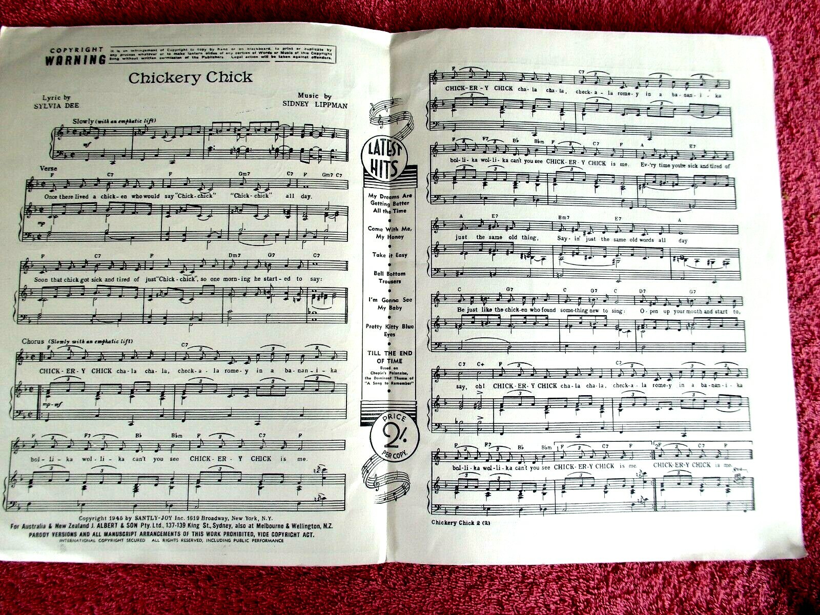 CHICKERY CHICK BY SYLVIA DEE & SIDNEY LIPPMAN VINTAGE SHEET MUSIC ...