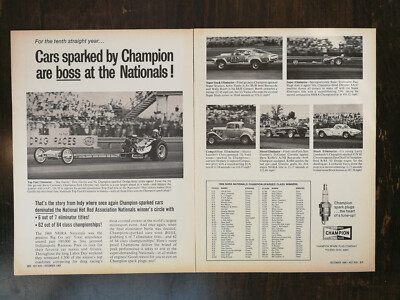 Vintage 1968 Champion Spark Plugs Hot Rod Nationals Full Page Original ...