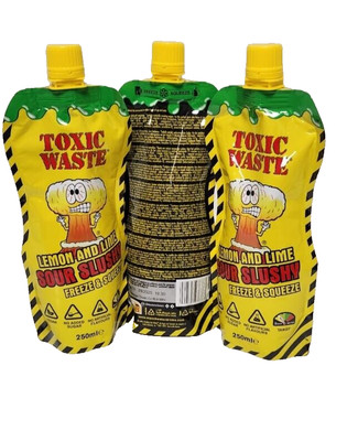 Pack of 3 Toxic Waste Lemon & Lime Sour Slushy Freeze & Squeeze 250ml ...