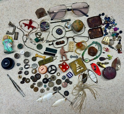 Metal Detecting Finds Craft Art Pieces Objects Collages Buttons Beads ...