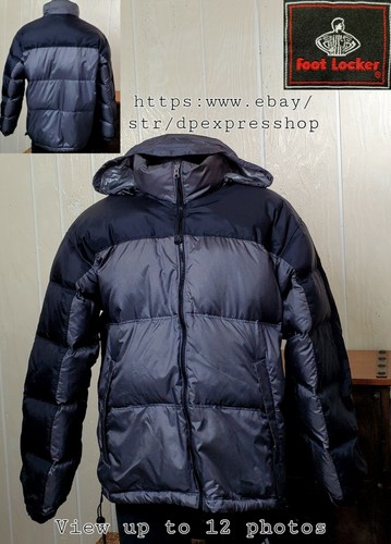 Foot Locker VTG Down Grey Black Puffer Nylon Full Zip Jacket Men's Sz L ...