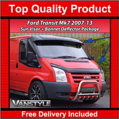 FOR FORD TRANSIT MK7 07-13 BLACK BONNET WIND BUG DEFLECTOR PROTECTOR ...
