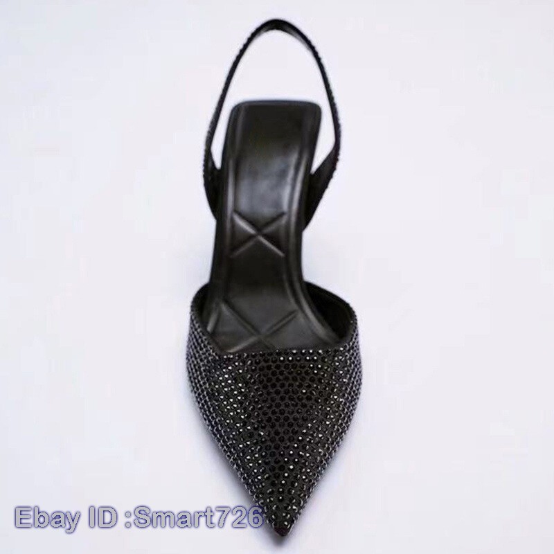 Women Slingbacks Rhinestone High Heels Pointed Toe Stiletto Sandals ...