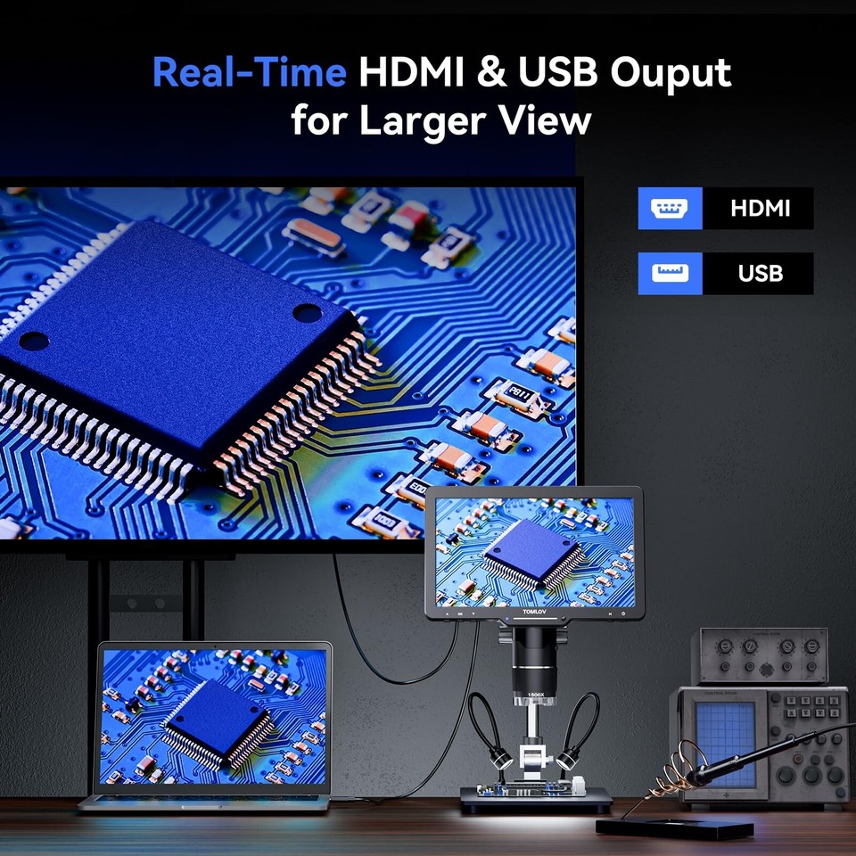 TOMLOV TriL110 3-Lens Digital Microscope: 2500X 10.1 2K HDMI Coin ...