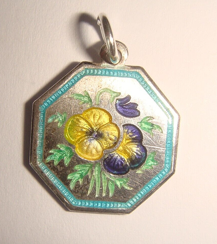 LOVELY RARE VINTAGE STERLING SILVER THOMAS L MOTT TLM ENAMEL PANSY ...