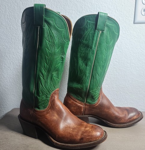 James Leddy Custom Leather Boots Green Brown 14" Tall PB 18/36 0370 | eBay
