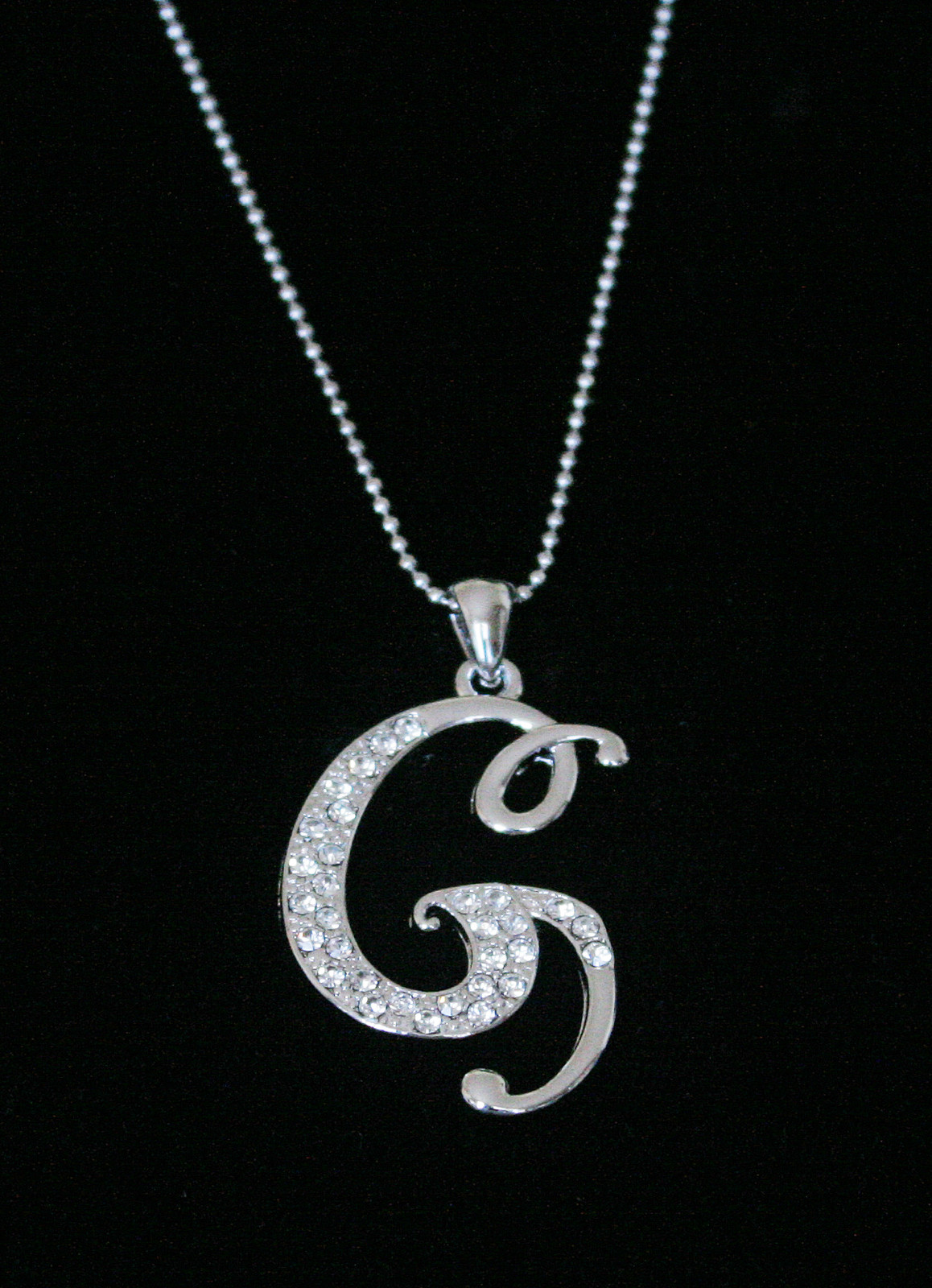 "G" LETTER INITIAL ALPHABET PENDANT CHARM NECKLACE CLEAR CRYSTALS LARGE ...