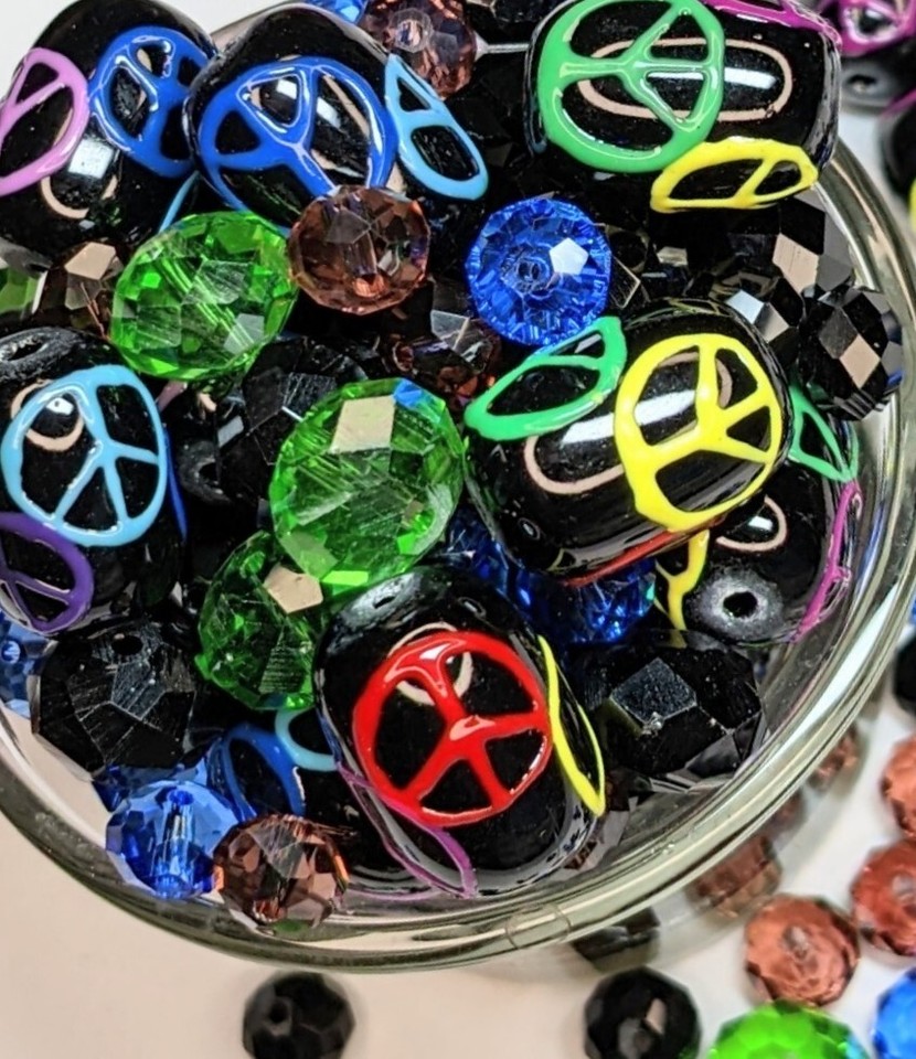 Peace Sign Glass Beads Multi Color Glass Beads for Jewelry Making Oval ...