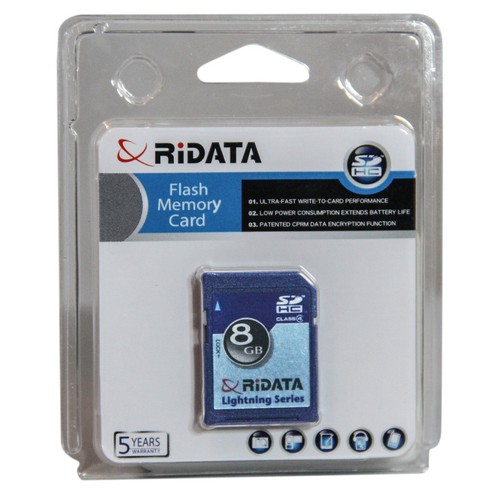 Ridata (Ritek) SD 8GB Class 4 Lightning Series SDHC Flash Memory Card ...