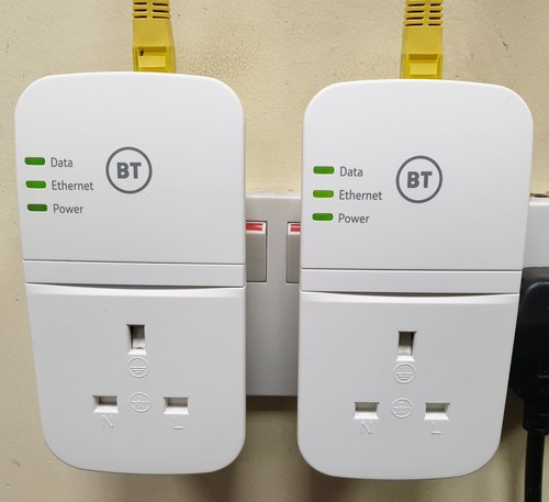 2 x BT Broadband Extender Flex 600 AV600 Powerline Adapters + Ethernet ...