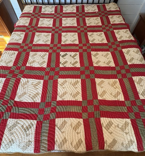 Beautiful Antique Red and Green T Block Quilt Hand Stitched | eBay ...