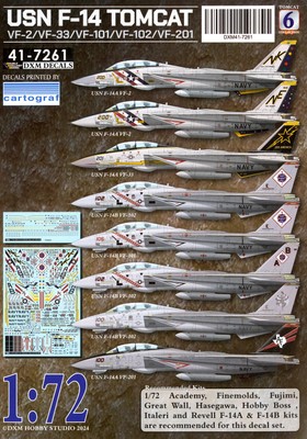 DXM Decals 1/72 GRUMMAN F-14 TOMCAT VF-2 VF-33 VF-101 VF-102 & VF-201 ...