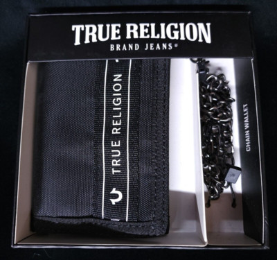 Mens Black Canvas True Religion Charli Tri fold Chain Wallet TR201023 ...