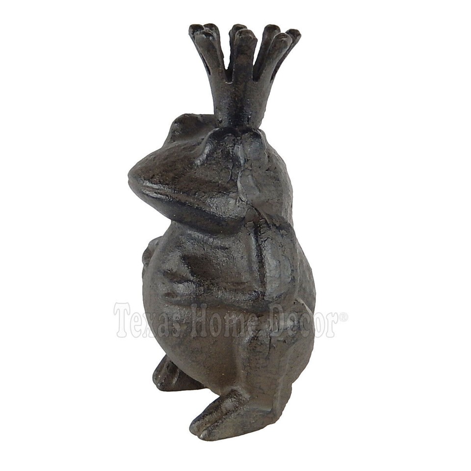 Frog Prince Charming Figurine King Toad Cast Iron Rustic Brown Garden ...